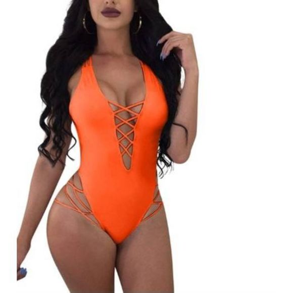 Beach Sexy Swim One Piece Lace Up Neon Orange Swimsuit New Poshmark